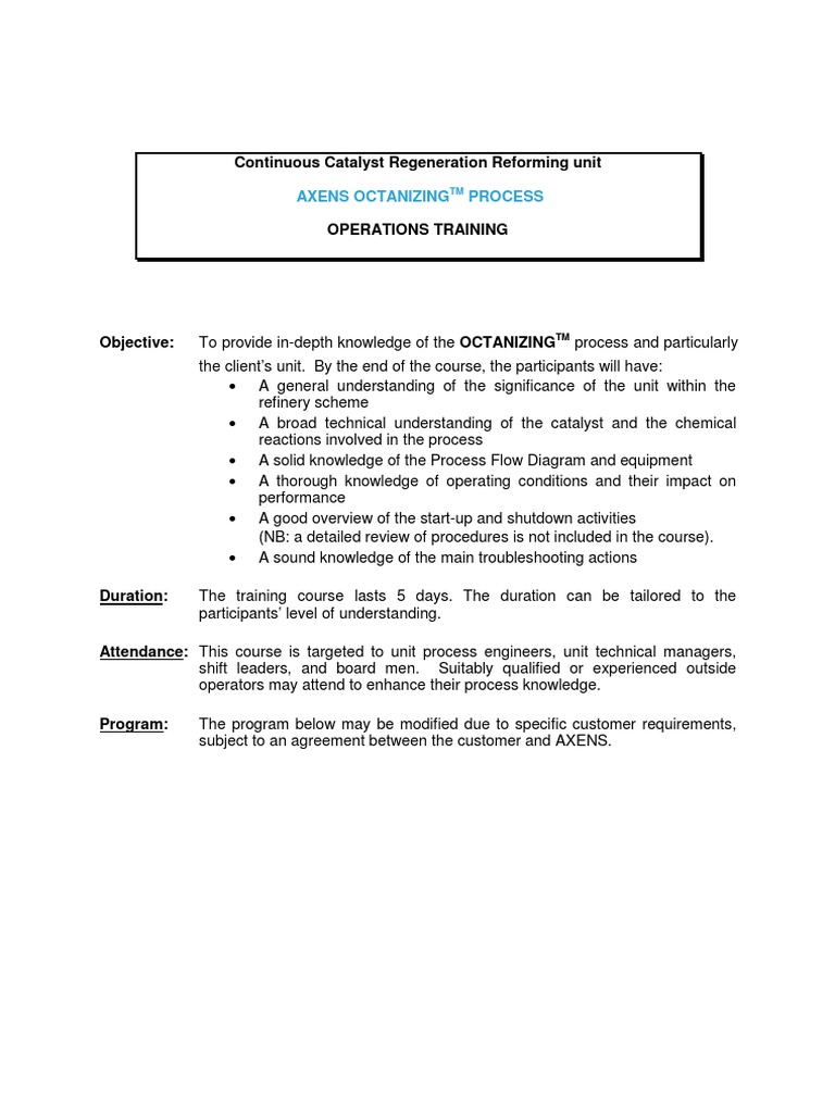 Continuous Catalyst Regeneration Reforming Unit: Axens Octanizing ...