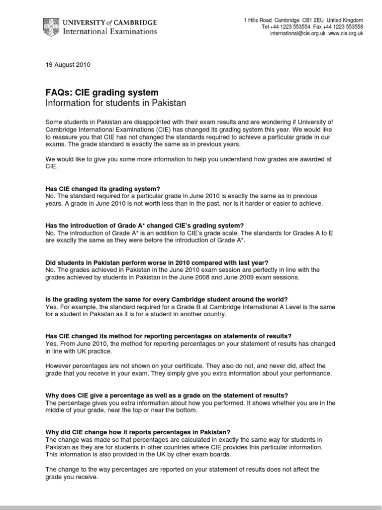 CIE Grading System FAQs for Pakistan | PDF | Secondary Education ...