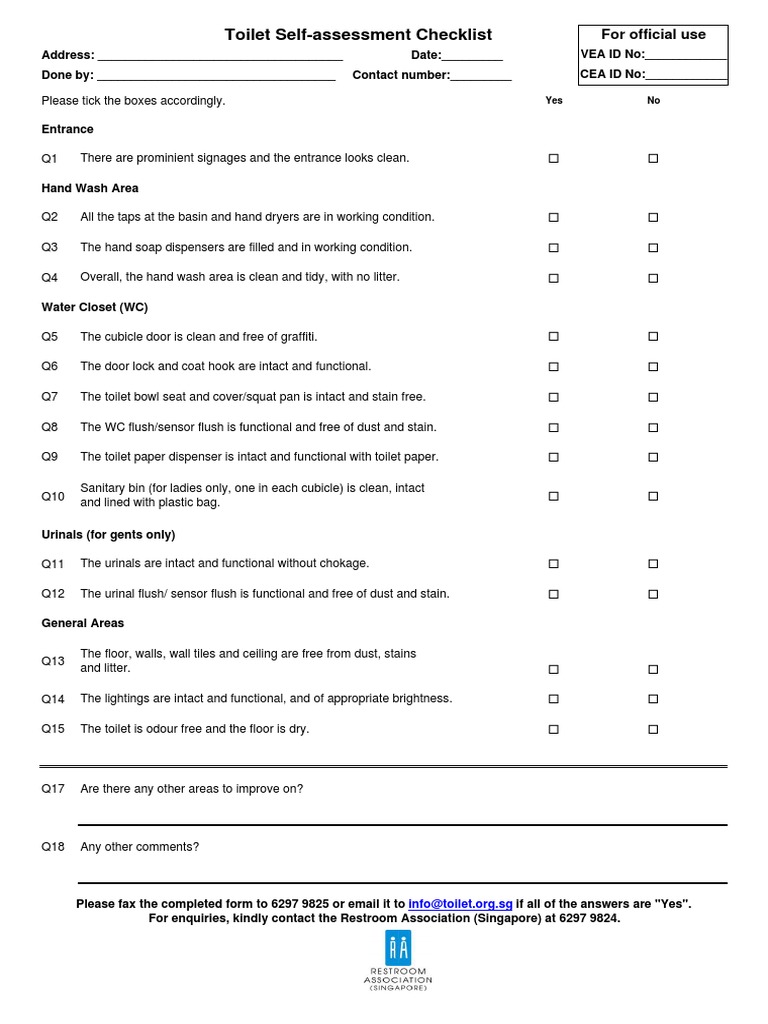 Toilet Self-Assessment Checklist: For Official Use | PDF | Toilet ...