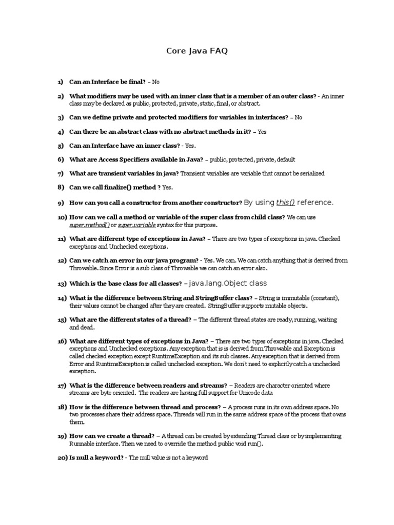 Core Java Faq Download Free Pdf Class Computer Programming