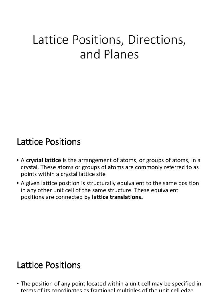 Lattice Positions, Directions, and Planes | PDF | Crystal Structure ...
