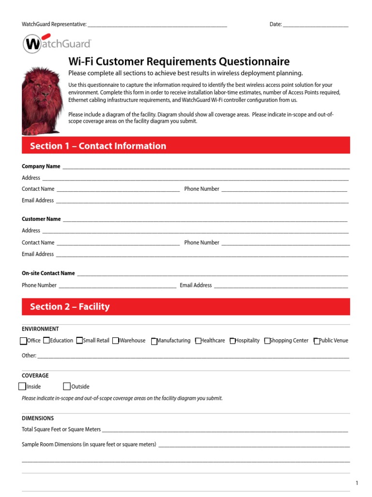 Wi-Fi Customer Requirements Questionnaire: Section 1 - Contact ...