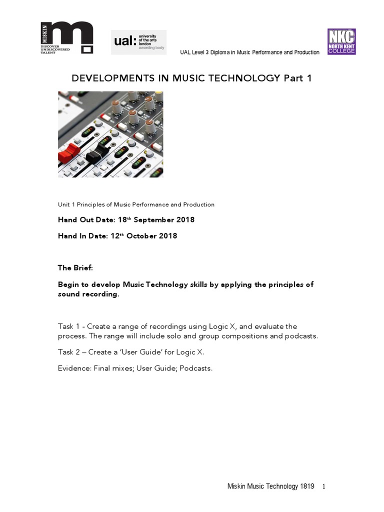 Developments in Music Technology Part 1: UAL Level 3 Diploma in Music ...