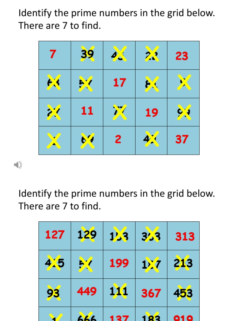 X X XX X XX X X X X X: Identify The Prime Numbers in The Grid Below ...
