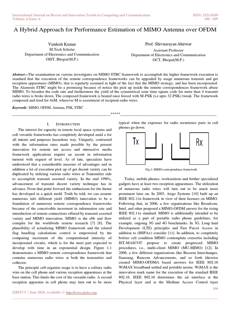 A Hybrid Approach For Performance Estimation of Mimo Antenna Over Ofdm | PDF | Mimo | Forward ...