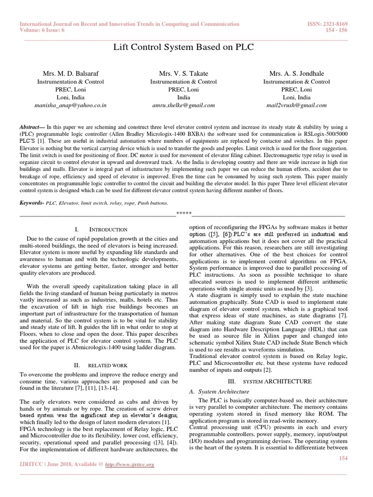 Lift Control System Based On PLC | PDF | Programmable Logic Controller ...