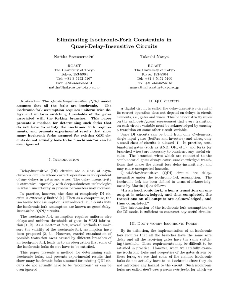 Eliminating Isochronic-Fork Constraints in Quasi-Delay-Insensitive Circuits | PDF | Electronic ...