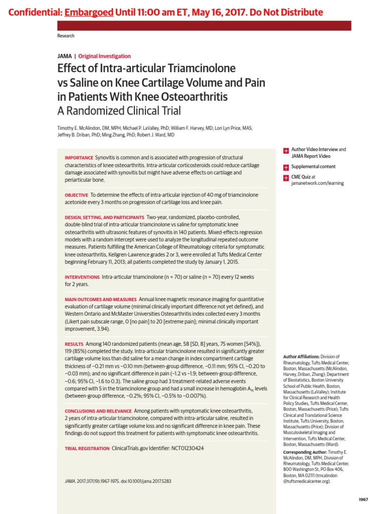 Effect of Intra-Articular Triamcinolone Vs Saline On Knee Cartilage ...
