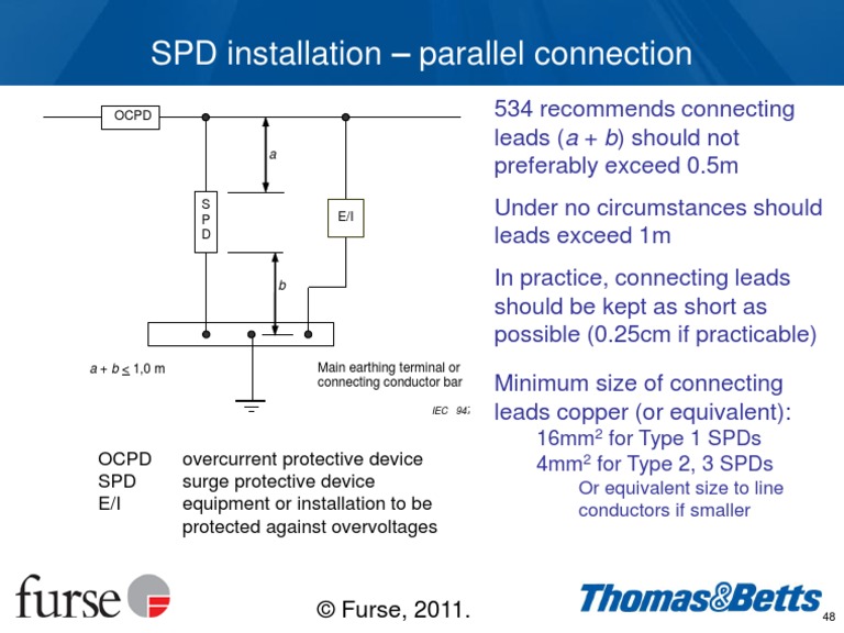 SPD Installation - Parallel Connection: © Furse, 2011 | PDF
