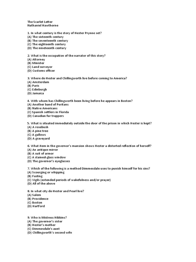 Scarlet Letter Quiz Questions and Answers | PDF | The Scarlet Letter