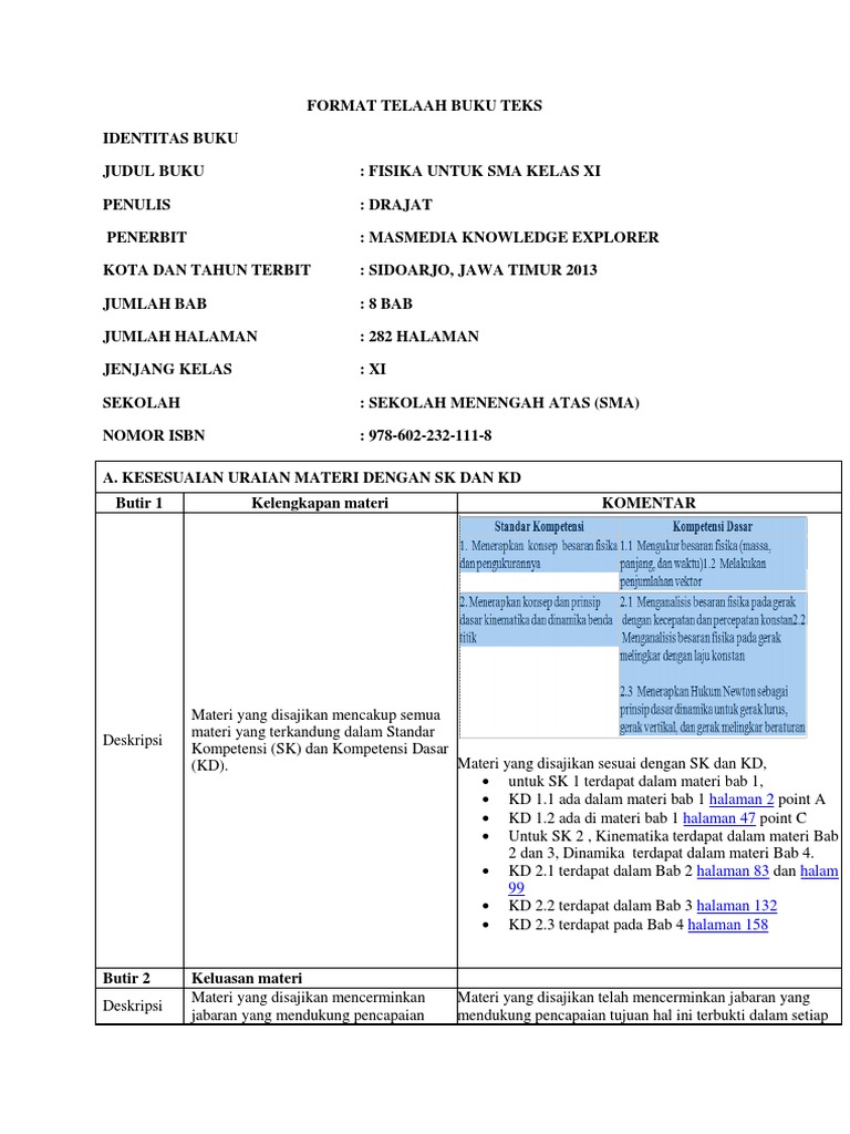 Format Telaah Buku Teks Sma Kelas 11 Semester 2 | PDF