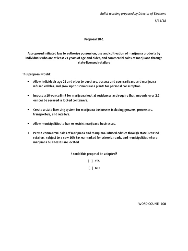 Marijuana Legalization Proposal 18-1 | PDF