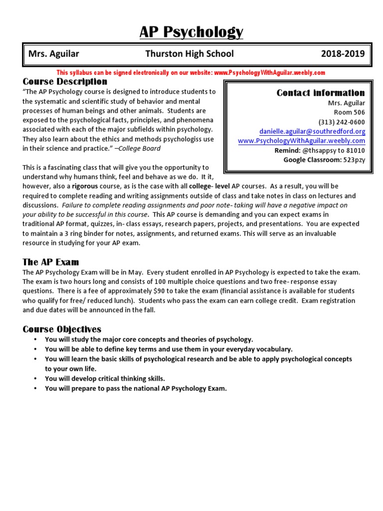 AP Psychology Course Syllabus | PDF | Homework | Test (Assessment)