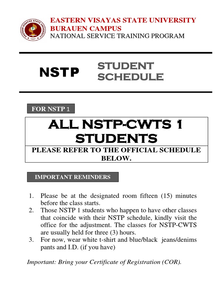 NSTP Schedule Announcement | PDF