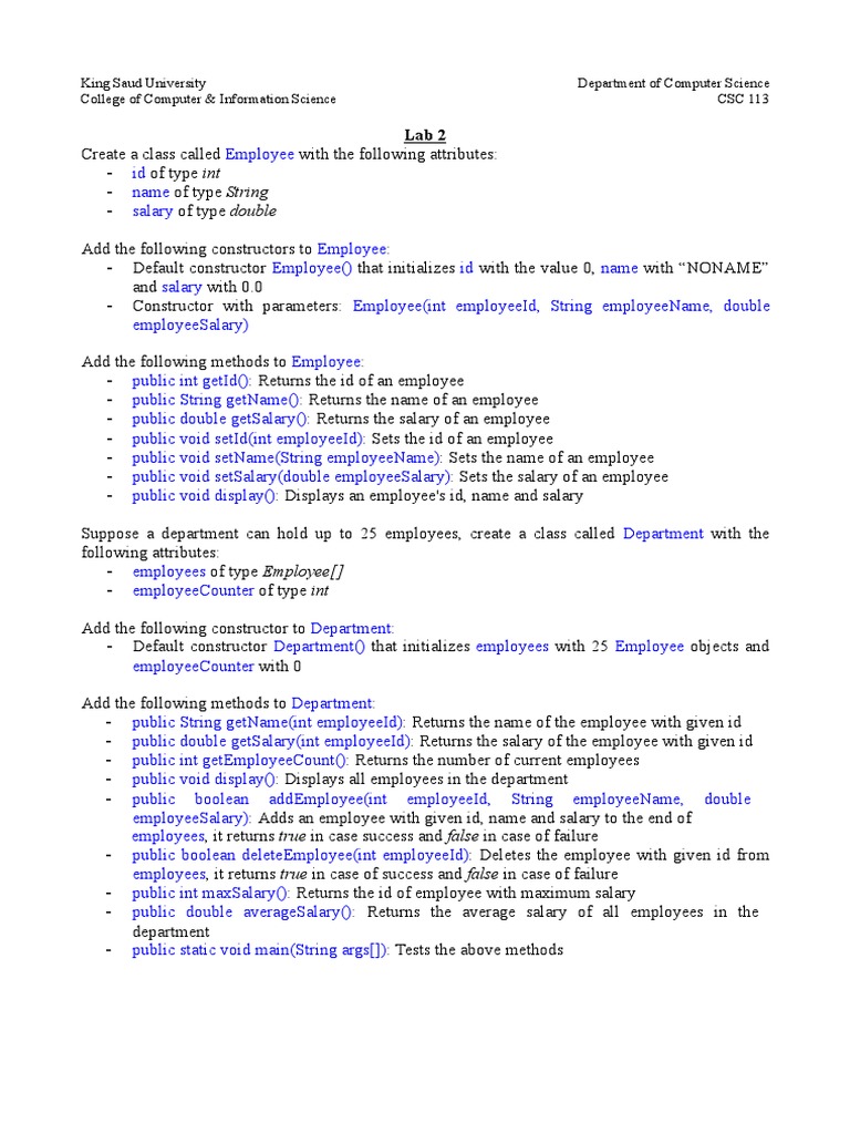 Csc113 Lab 2 Pdf Constructor Object Oriented Programming Programming