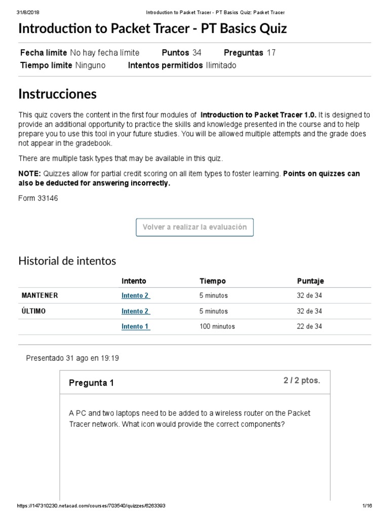 Packet Tracer Basics Quiz Overview | PDF | Router (Computing ...