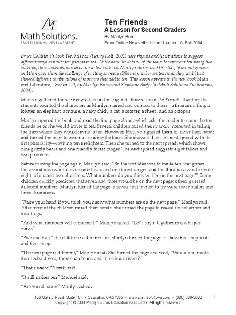 Ten Friends Lesson PDF | PDF