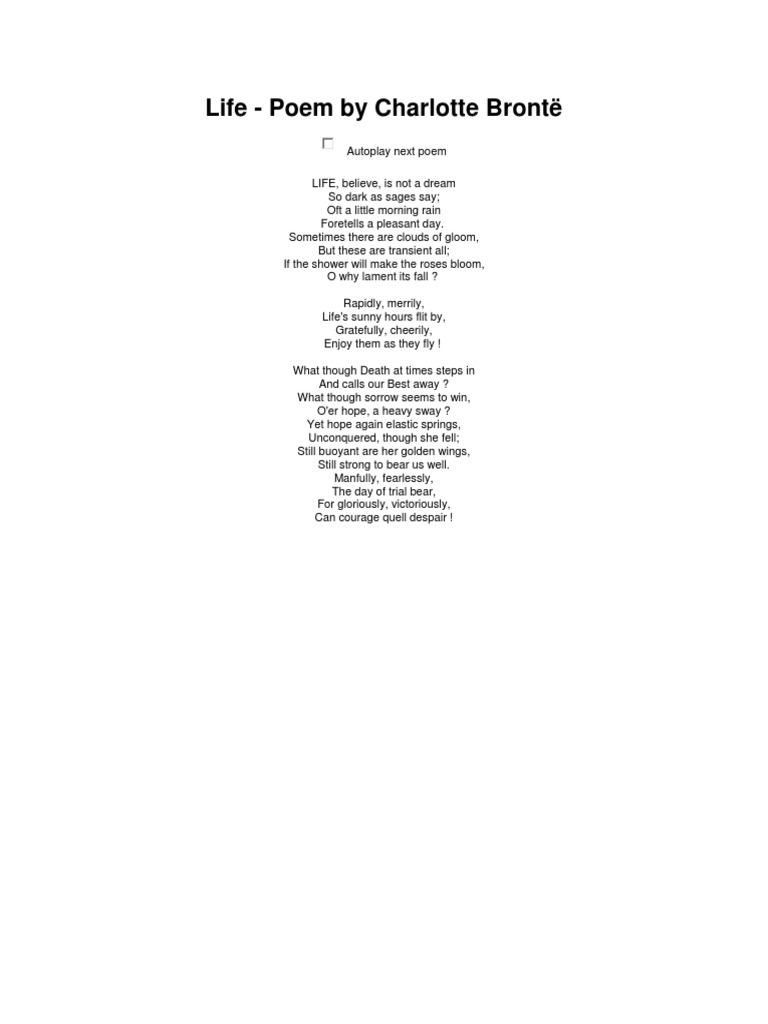 Life - Poem by Charlotte Brontë | PDF