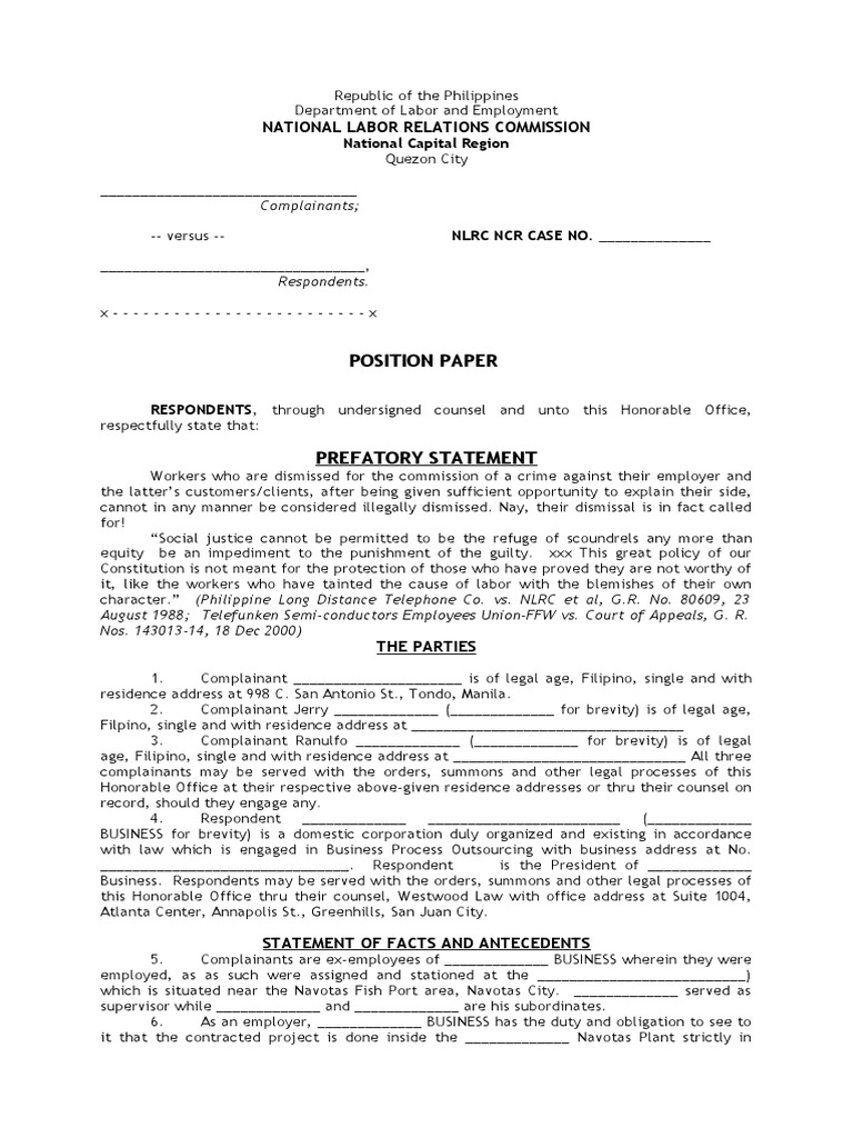 FINAL Position Paper | PDF | Damages | Employment