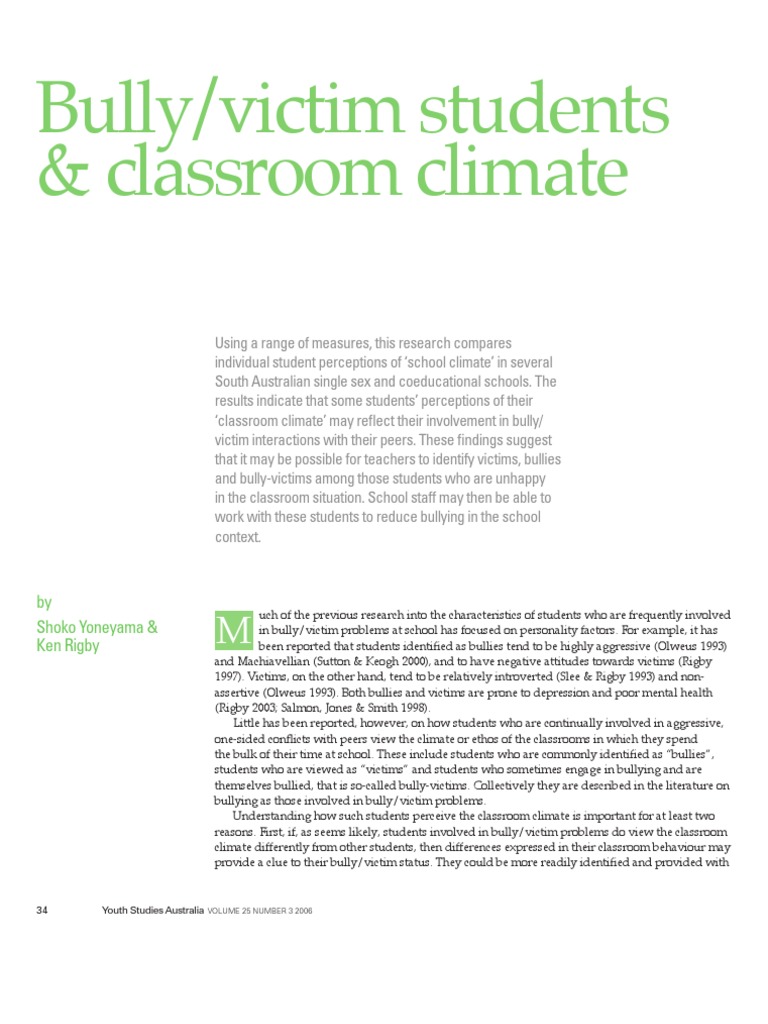 Bully/victim Students & Classroom Climate: by Shoko Yoneyama & Ken ...