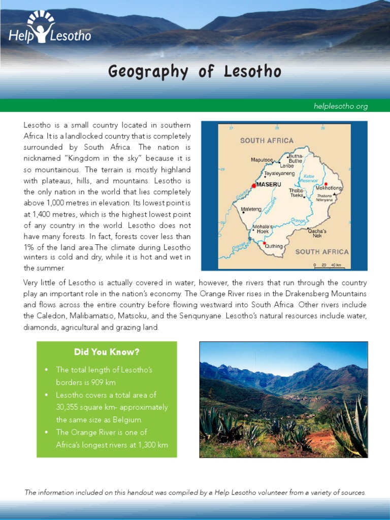 Geography of Lesotho: Kingdom in the Sky | PDF
