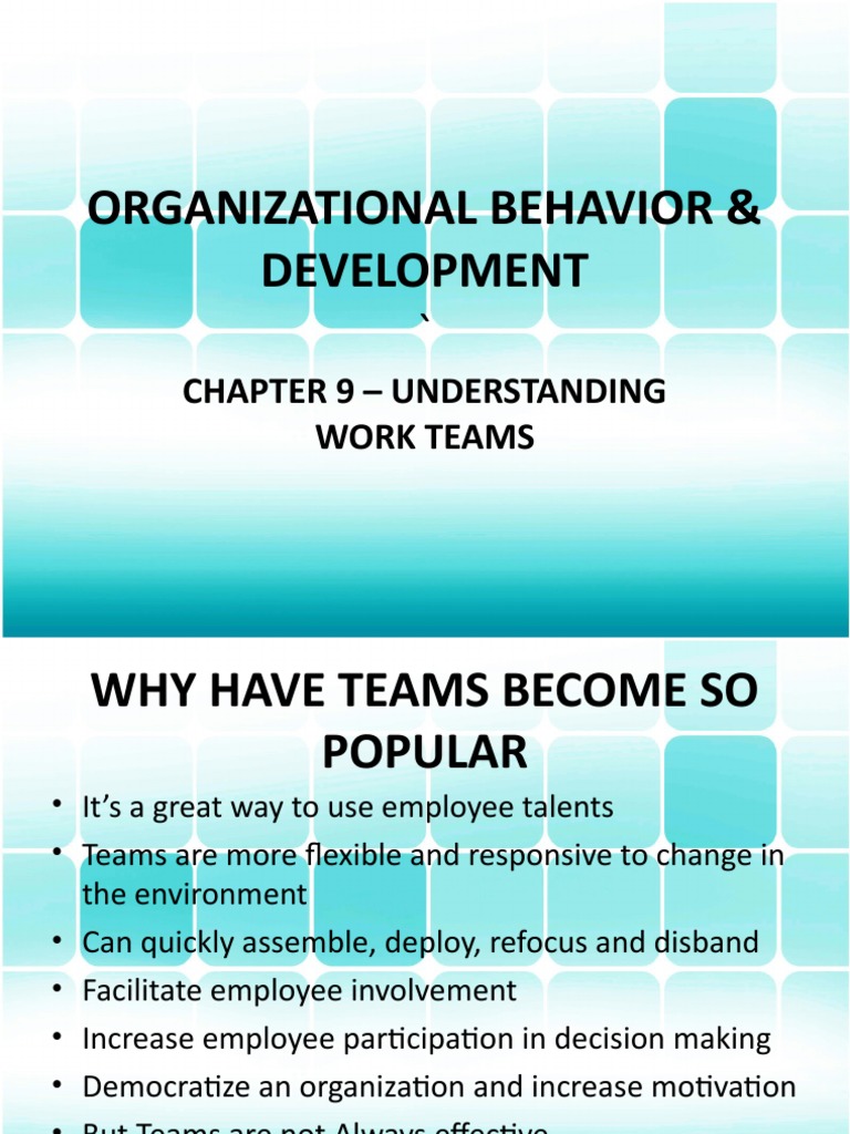 Organizational Behavior & Development: Chapter 9 - Understanding Work ...