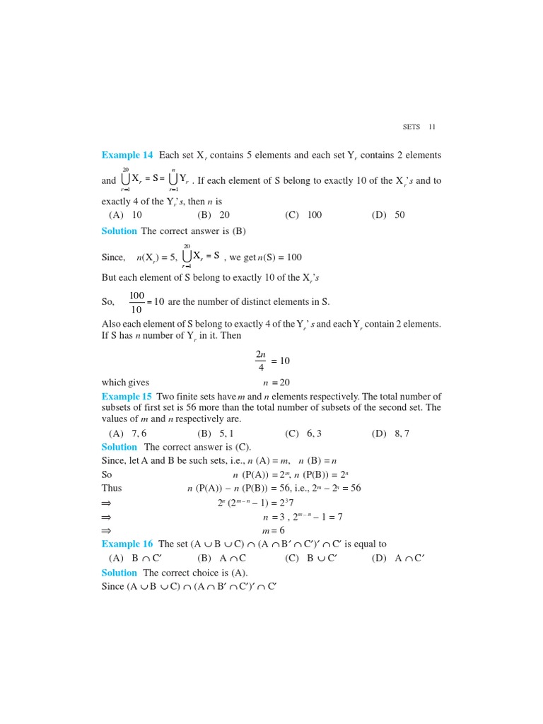 Class 11 Sets Worksheet Solutions | PDF | Set (Mathematics) | Numbers