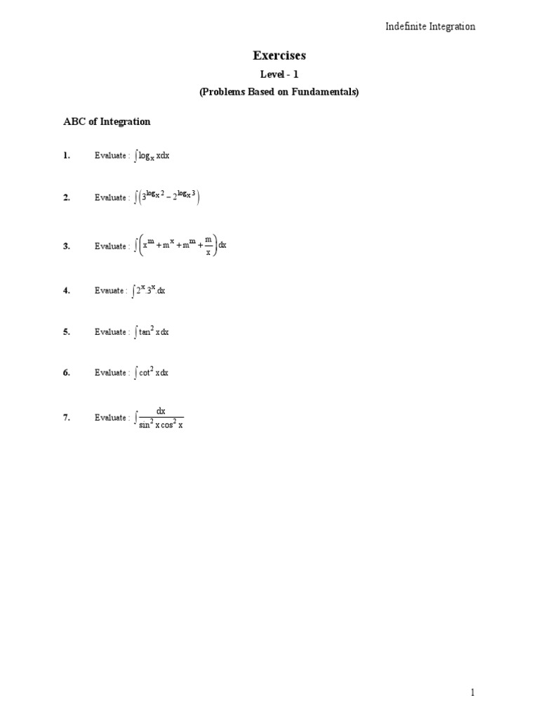 Indefinite Integration Exercises | PDF | Teaching Methods & Materials