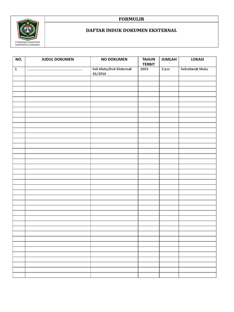 07 - Formulir Daftar Induk Dokumen Eksternal1 | PDF