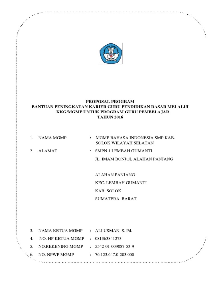 Contoh Proposal MGMP Jadi | PDF