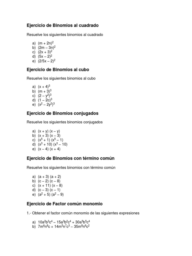 Ejercicio de Binomios Al Cuadrado | PDF