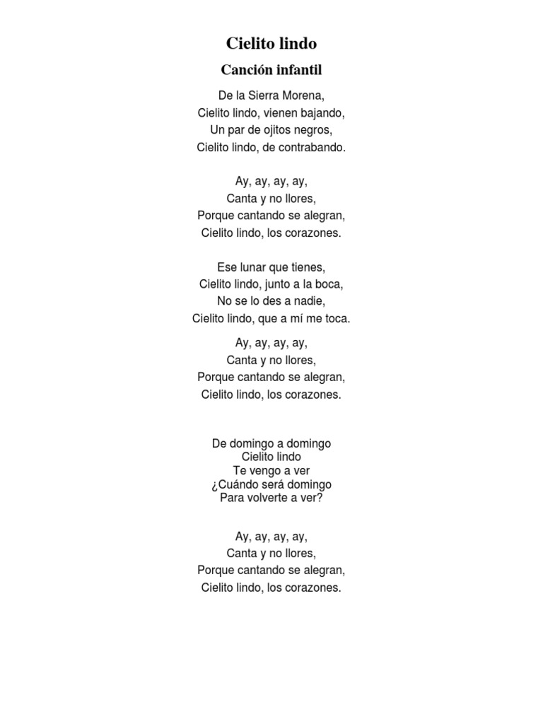 Letra de la canción Cielito Lindo | PDF