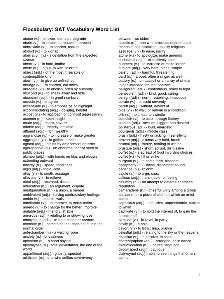 Flocabulary: SAT Vocabulary Word List | PDF