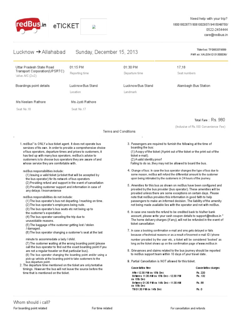 RedBus Ticket Format | Download Free PDF | Ticket (Admission) | Service ...
