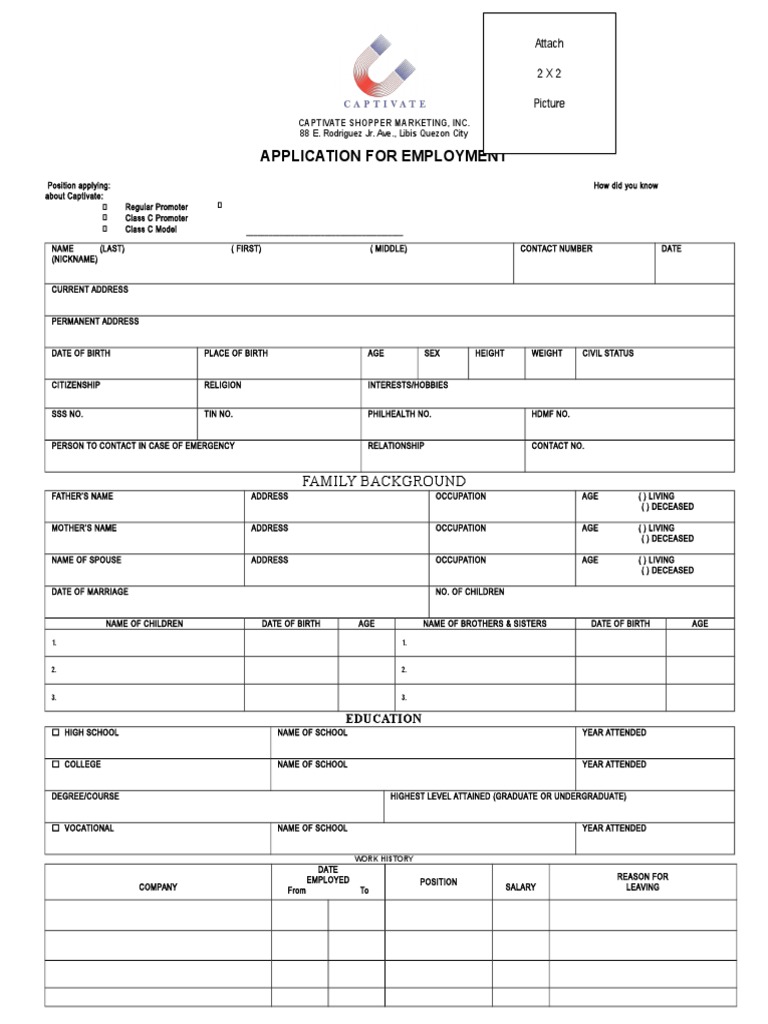 Captivate Employment Application Form | PDF | Interpersonal ...