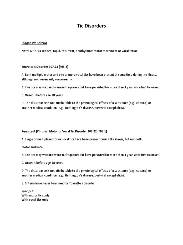 DSM-5 Tic Disorders PDF | PDF | Tourette Syndrome | Obsessive ...