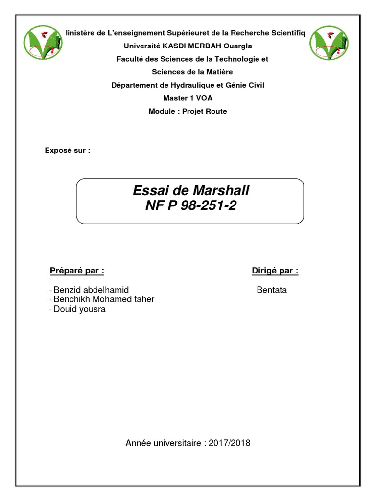 Essai de Marshall | Masse | Densité