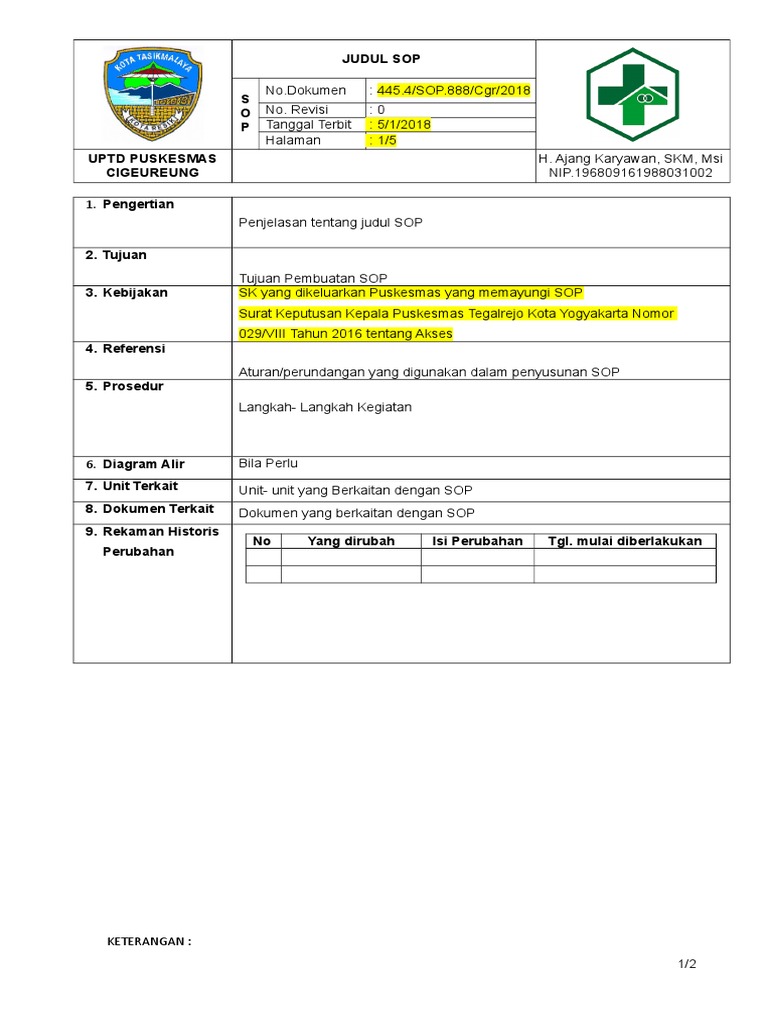 Contoh Format SOP | PDF