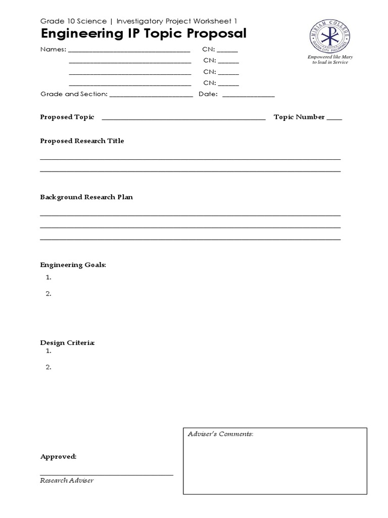 Engineering IP Topic Proposal: Grade 10 Science - Investigatory Project ...