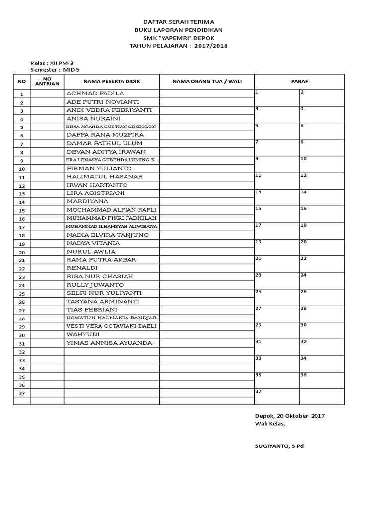 Serah Terima Rapot | PDF