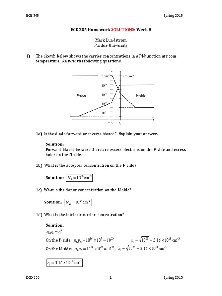 ECE 305 Homework: Week 8: Solutions | PDF | Doping (Semiconductor) | Diode