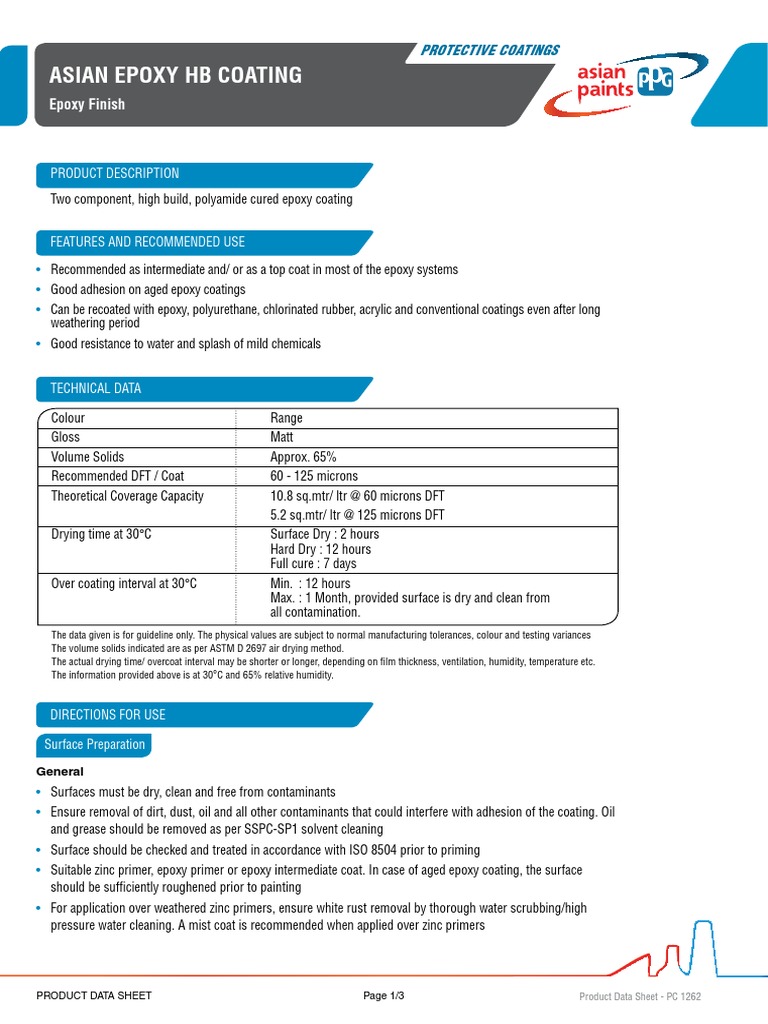 PC 1262 - Asian Epoxy HB Coating | PDF | Epoxy | Humidity