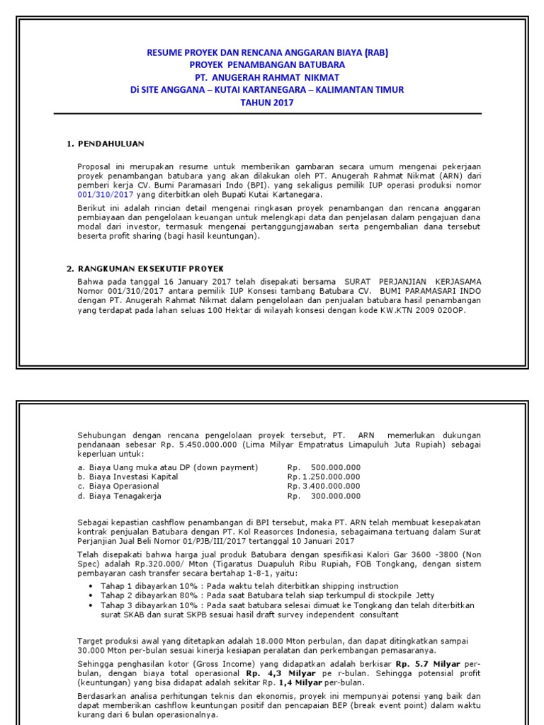 RAB Proyek Penambangan Batubara 2017 | PDF | Sains & Matematika | Teknologi & Rekayasa