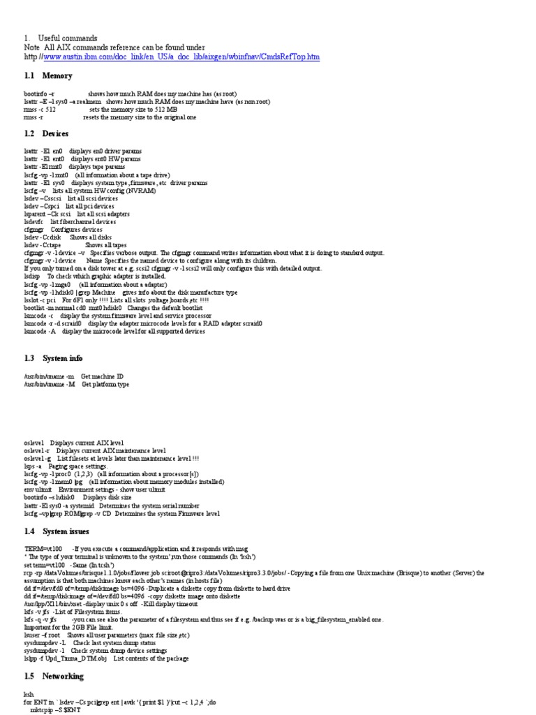 11 Memory 1 Useful Commands Note All Aix Commands Reference Can Be Found Under Pdf File 