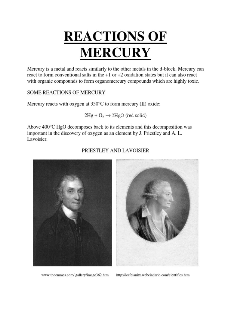 Reactions of Mercury | PDF | Mercury (Element) | Chemical Reactions