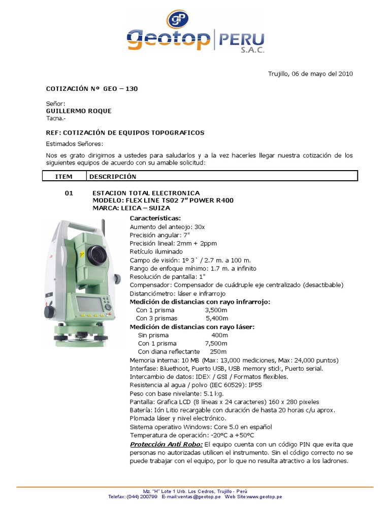 Estacion Total Leica Equipo de Topografia (Ts02 - 7) | PDF | Informática y tecnología de la ...