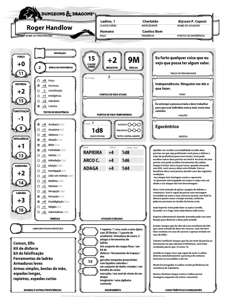 Ficha de DND 5.e | PDF | Dungeons & Dragons (jogo)