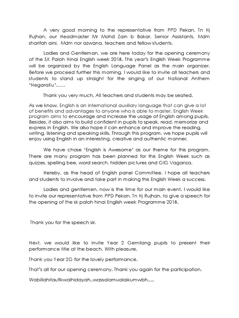 Teks MC For English Week | PDF