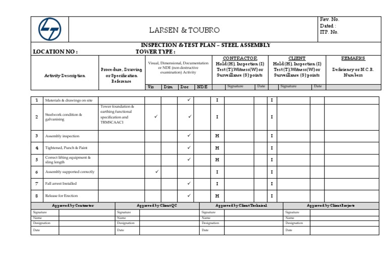 Inspection and Test Plan - Steel Assembly | PDF