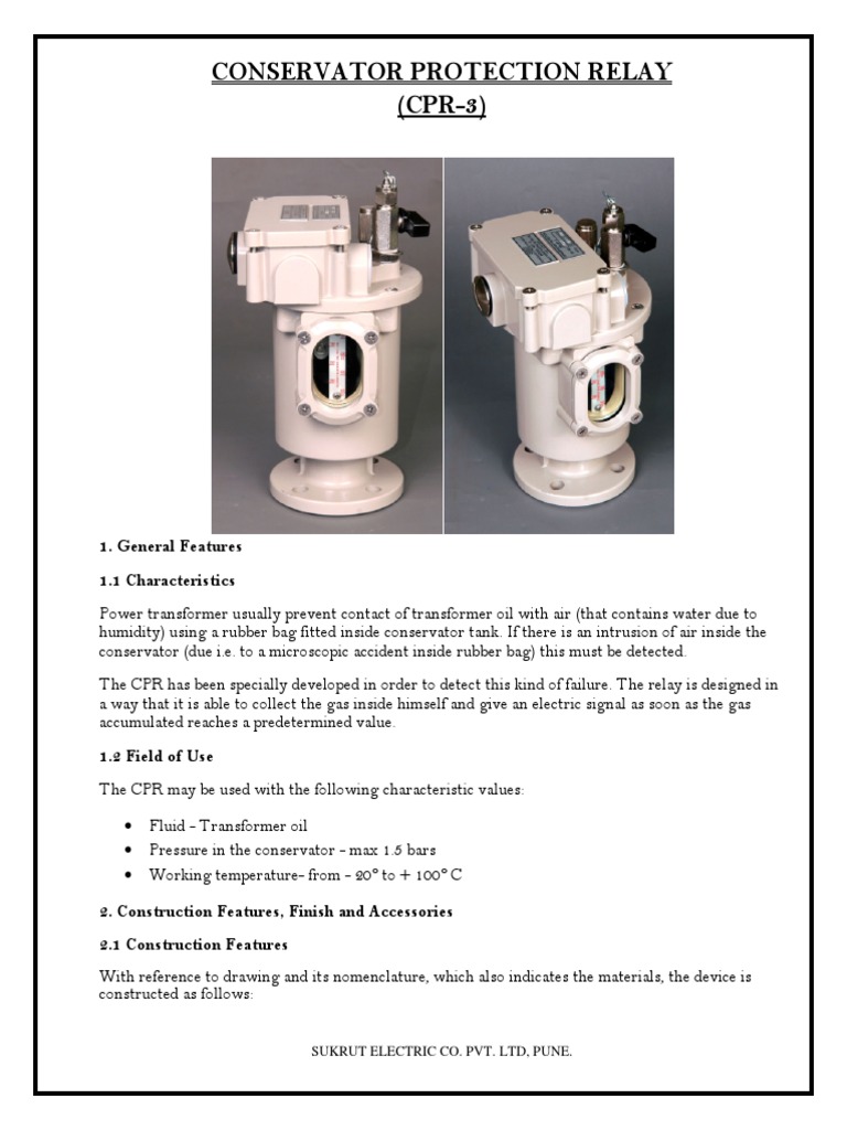 Conservator Protection Relay CPR-3 | PDF | Relay | Transformer